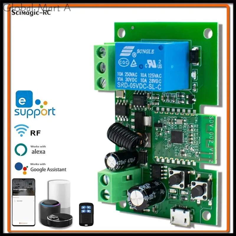 Умное Ewelink WiFi+433MHZ реле 7-32V с сухим контактом для электронных приборов