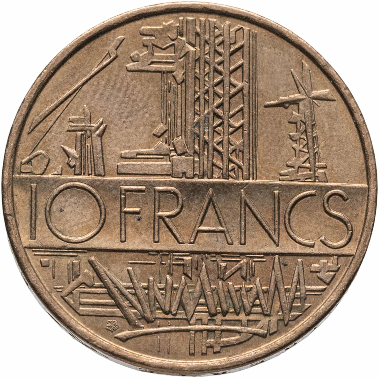 Франция 10 франков 1987, Латунь, в сохранности AU-UNC
