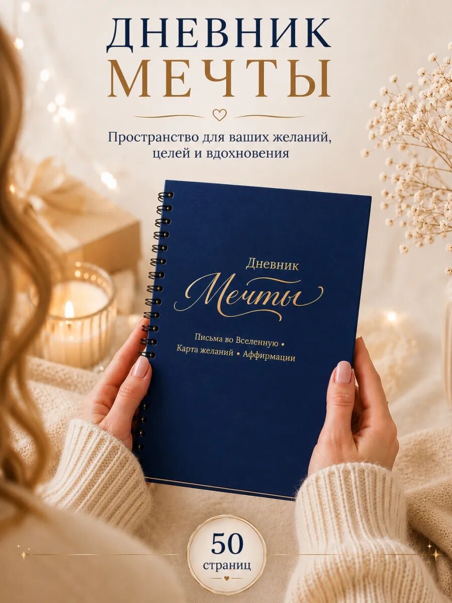 Дневник мечты женский, блокнот желаний и целей, проявления, ежедневник для записей, 50 страниц.