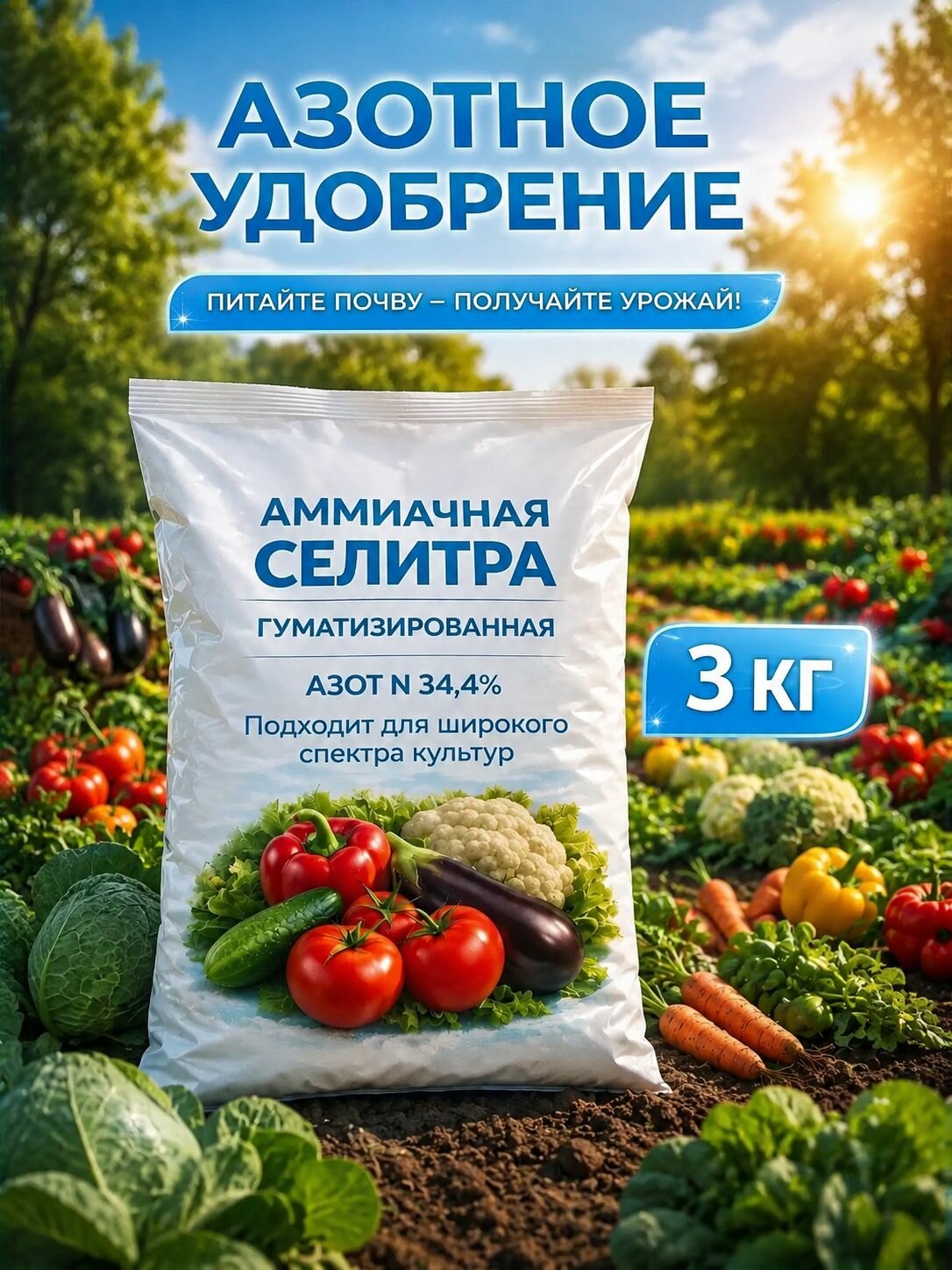 Селитра аммиачная 3 кг удобрение азотное минеральное