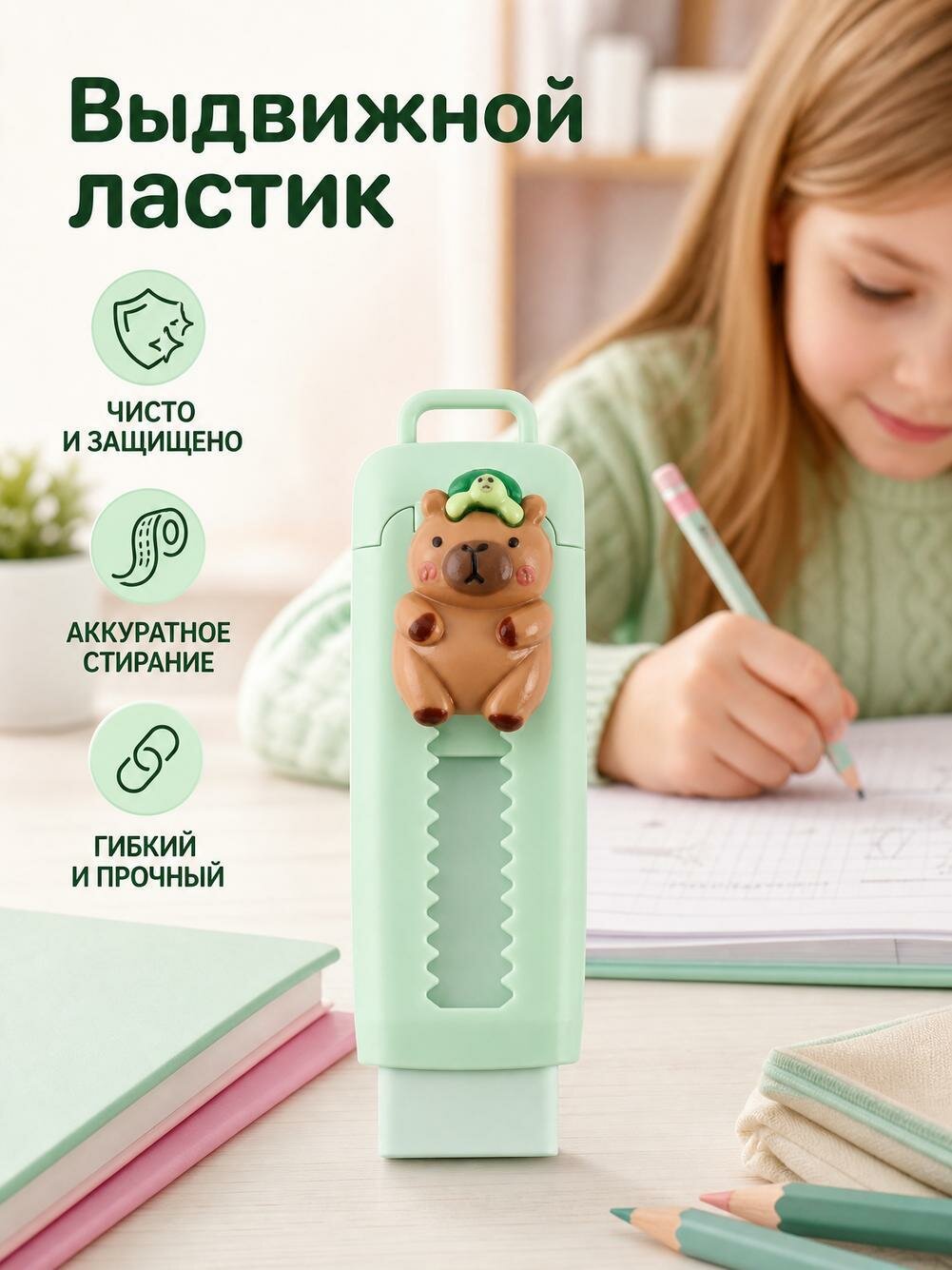 Капибара ластик без шелухи, который можно толкать и тянуть