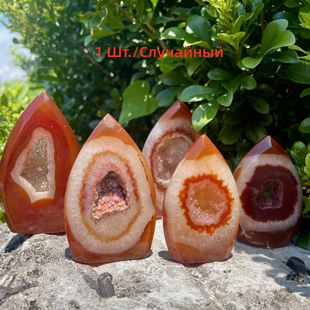 Полированный каплевидный натуральный кристалл (желтый кальцит, агат, красный агат) для декора, 1 шт, 50-100 г