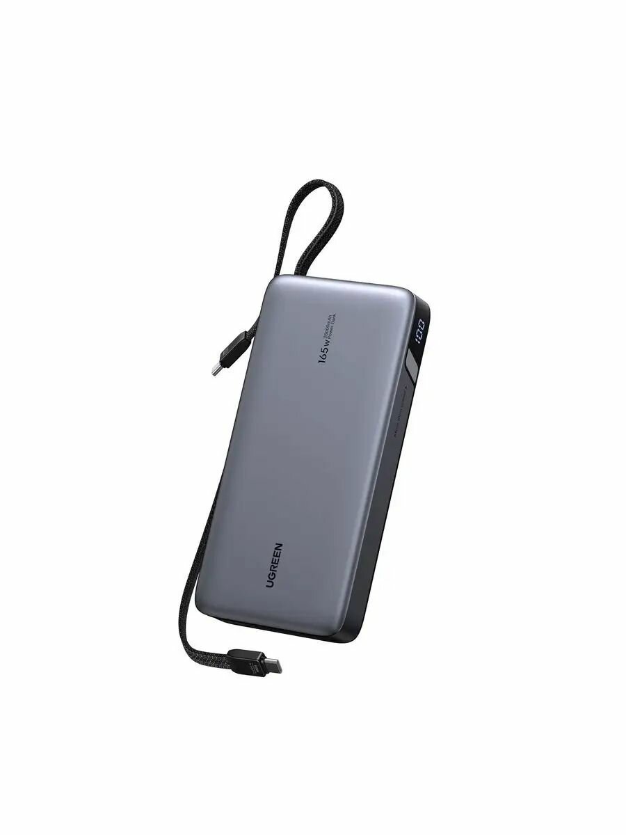 Ugreen PB552 25000 mah Внешний аккумулятор, серый, со встроенным кабелем USB-C, 55995B