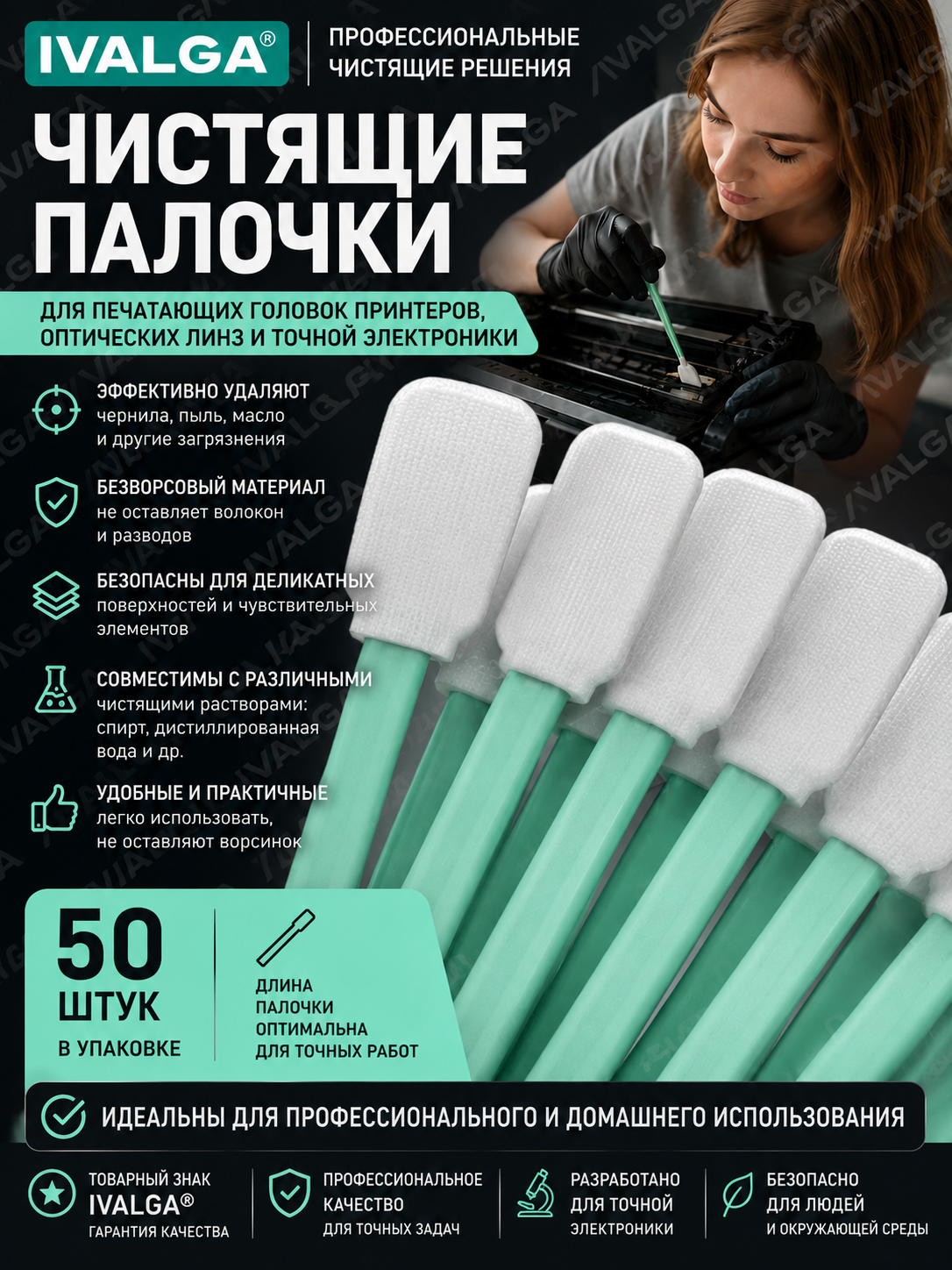 Чистящие палочки(50 шт) для печатающих голов/принтеров Mimaki Roland Seiko Konika