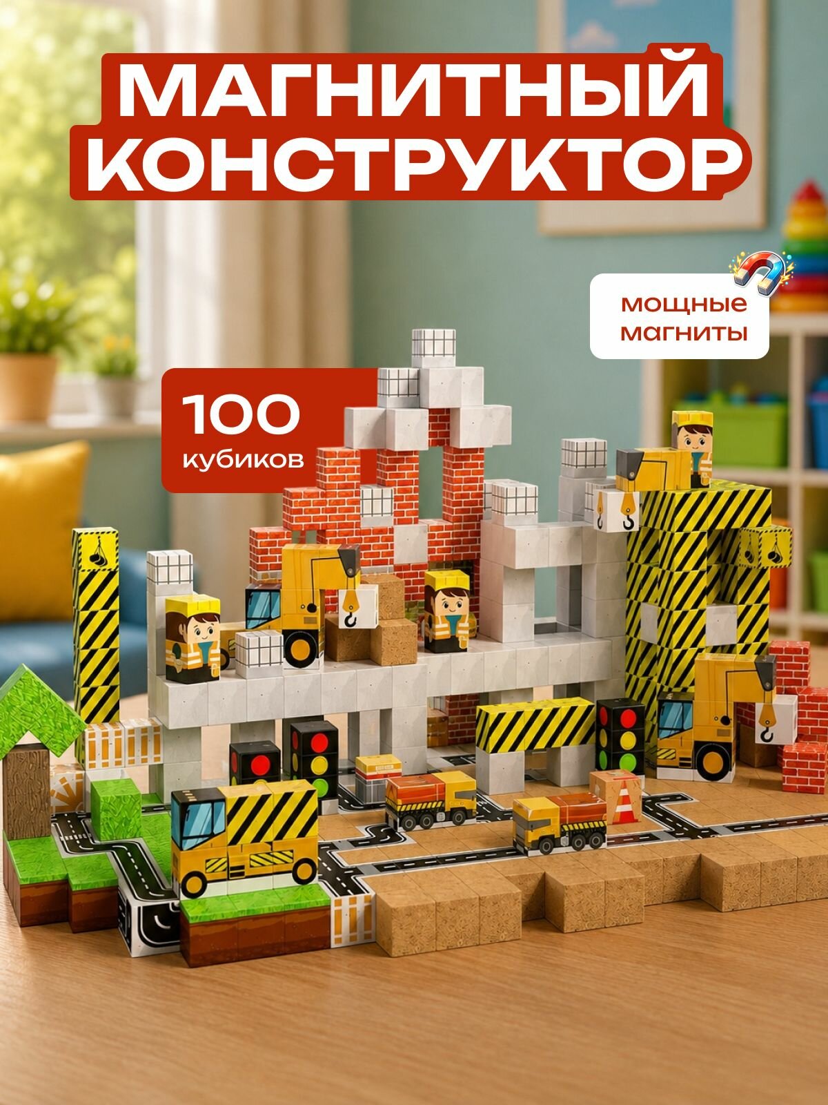Магнитный конструктор майнкрафт, minecraft, магнитные кубики, 100 блоков