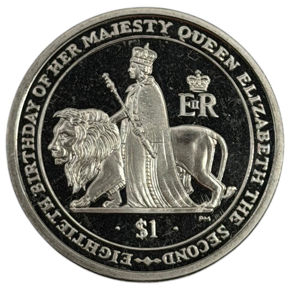 Брит. Виргинские острова 1 доллар 2006 г. (80 лет со дня рождения Елизаветы II - Королева и лев)