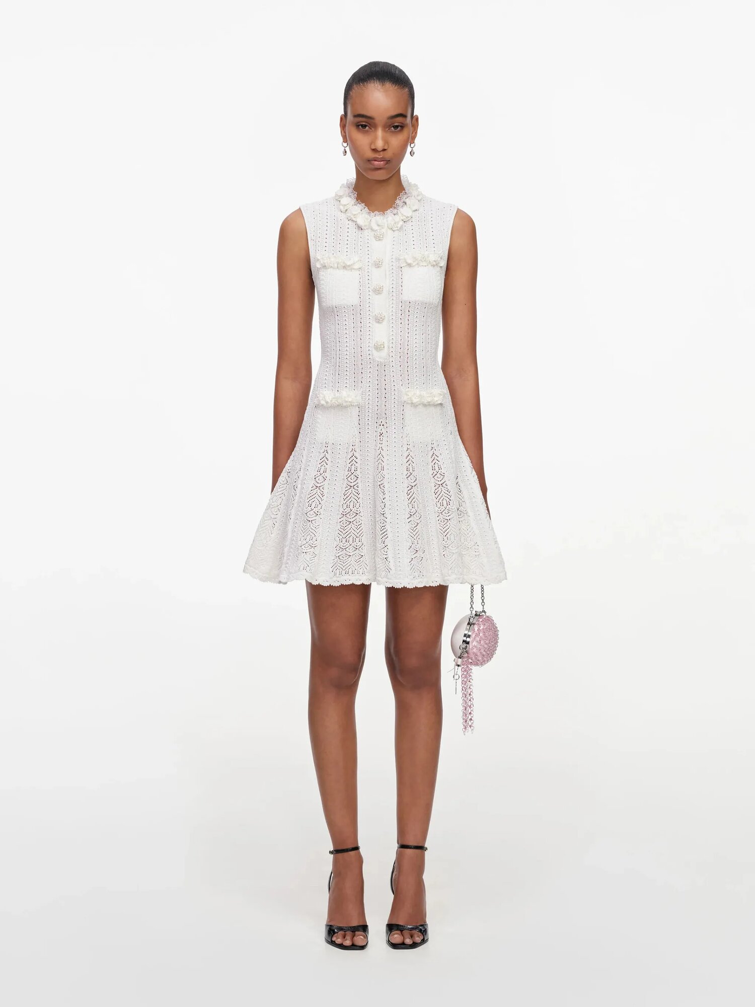 Платье White flower trim knit mini dress