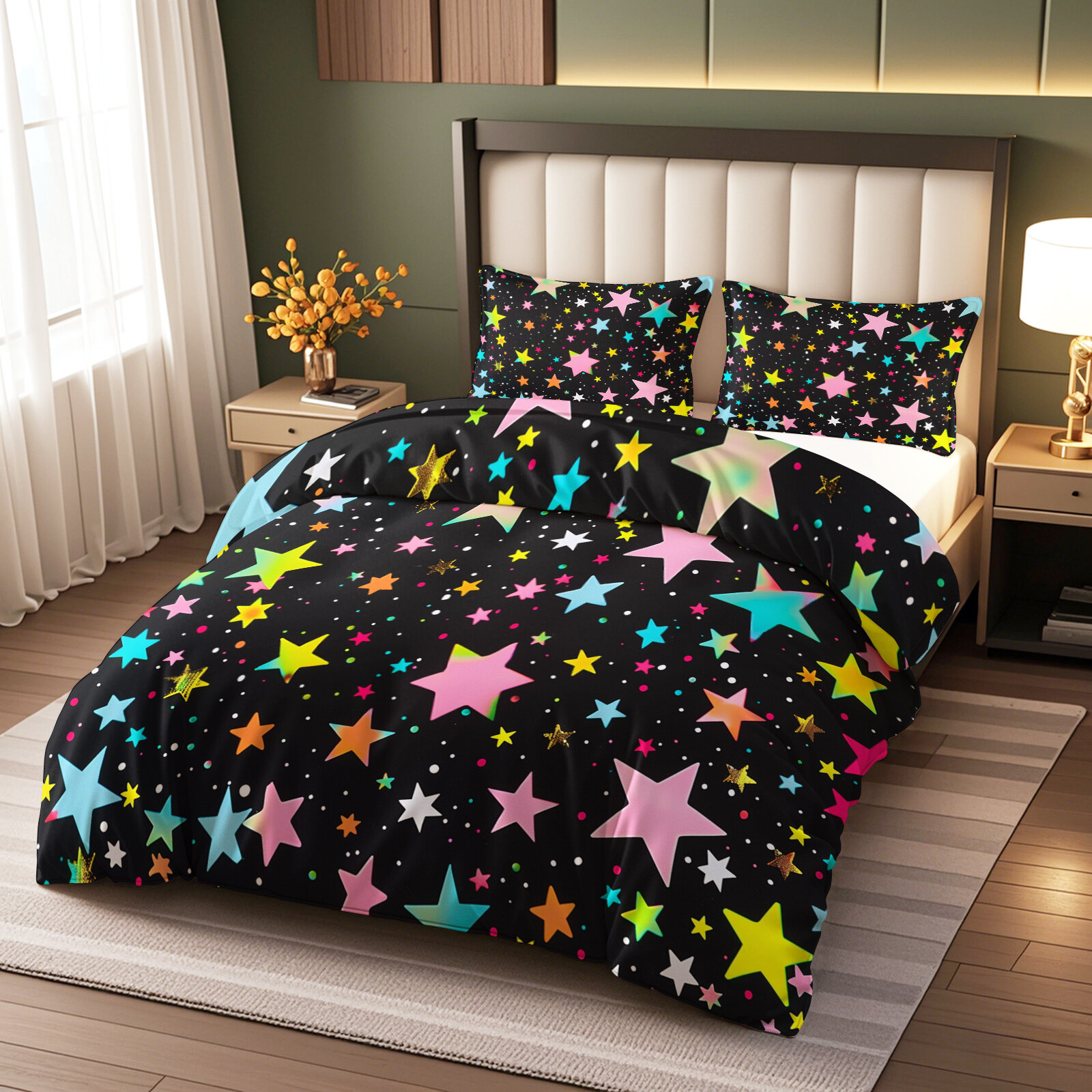 Красочный Комплект постельного белья 1.5/2-сп/Евро 3 предмета 175x215cm Дети Mикрофибра 2 наволочки 70х70