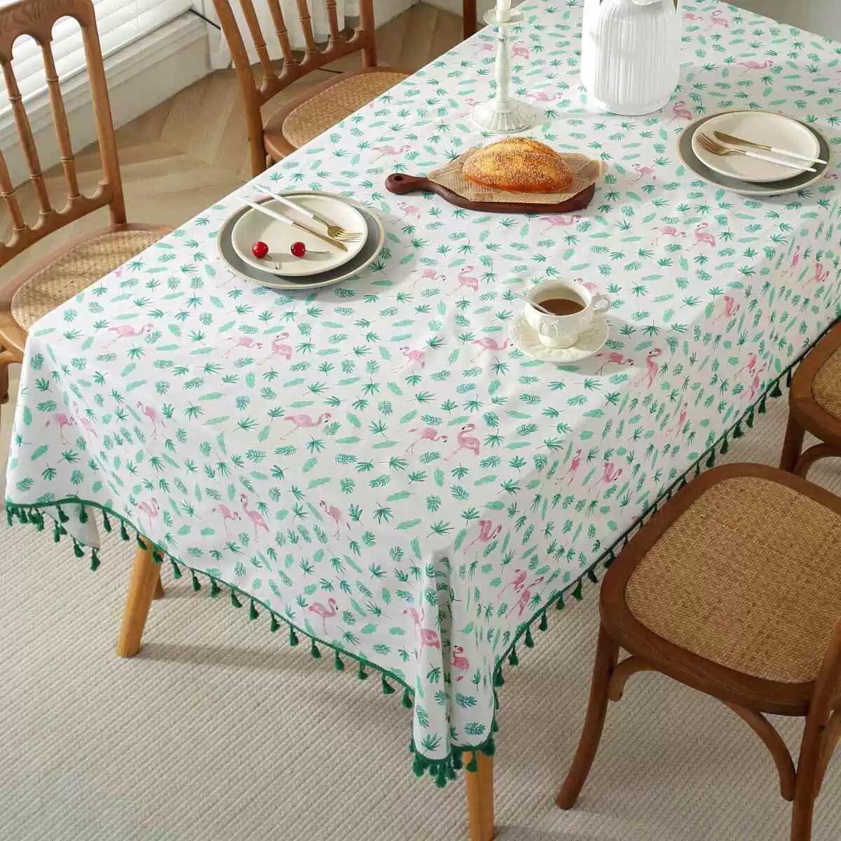 Скатерть с фламинго и зелеными кистями, 60x60 см, современный столешечный покрывало