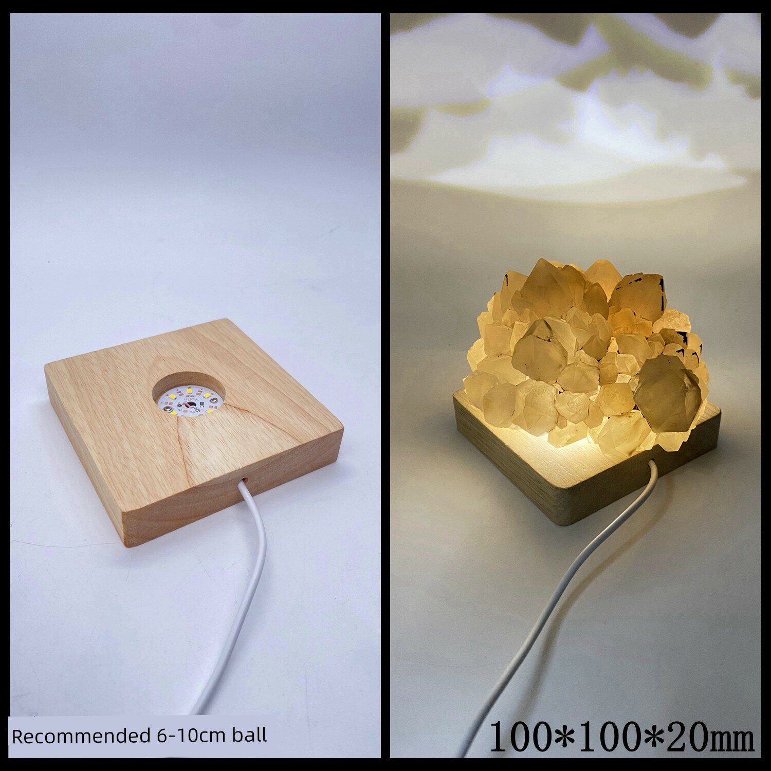 Деревянная квадратная подставка 10 см с USB-подсветкой и теплым светом, элегантный аксессуар для офиса