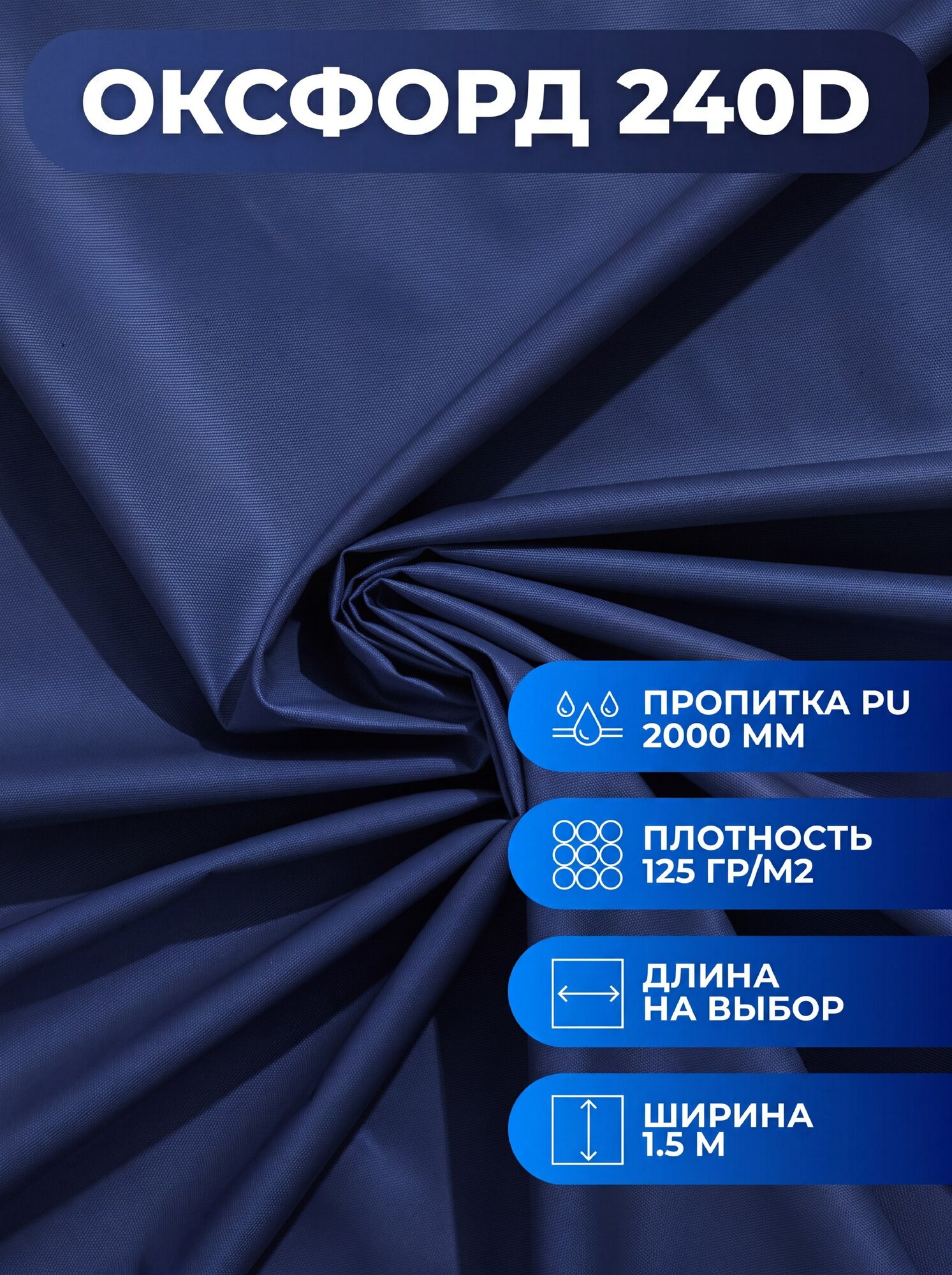 Оксфорд 240D пропитка PU 2000 3 метра Цвет темно-синий