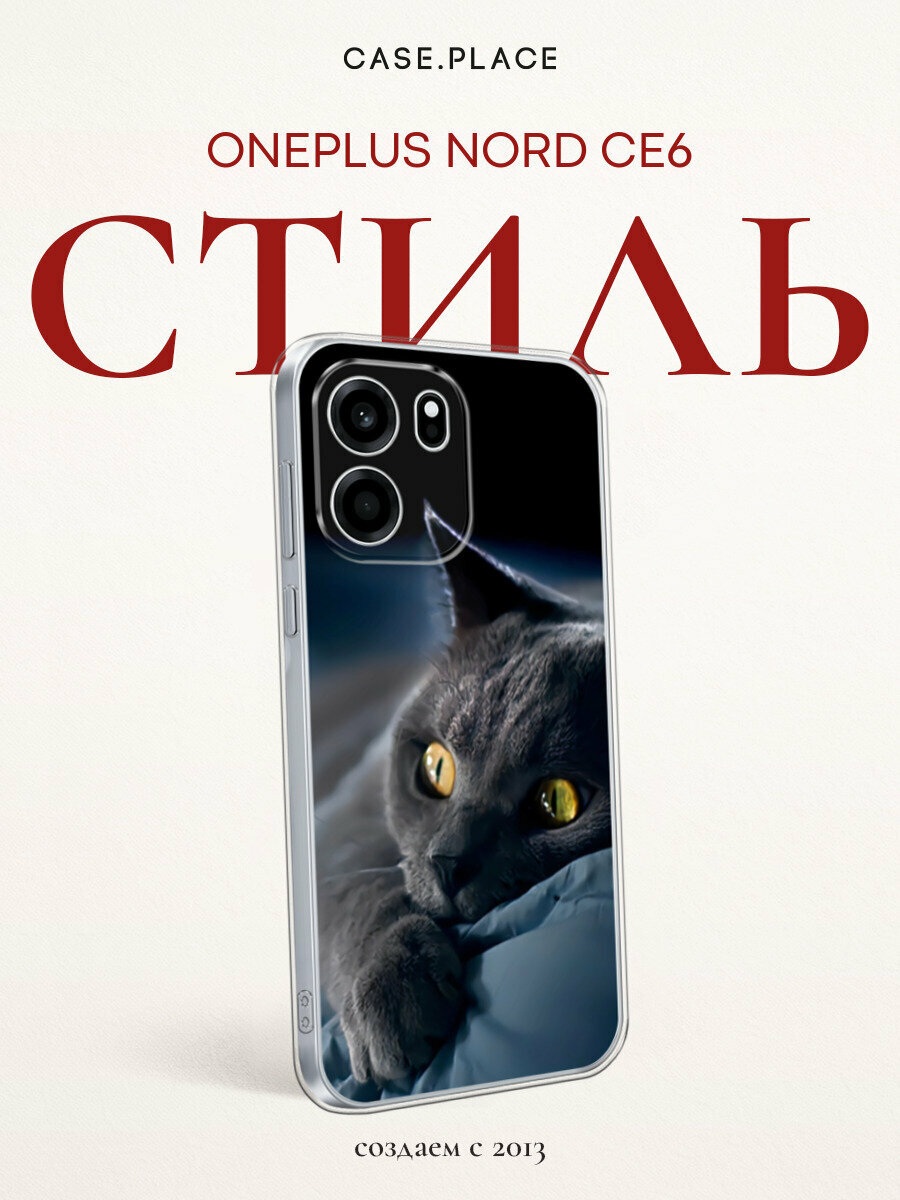Чехол на OnePlus Nord CE6 / Ван Плас Норд СЕ6 с принтом Кот на кровати