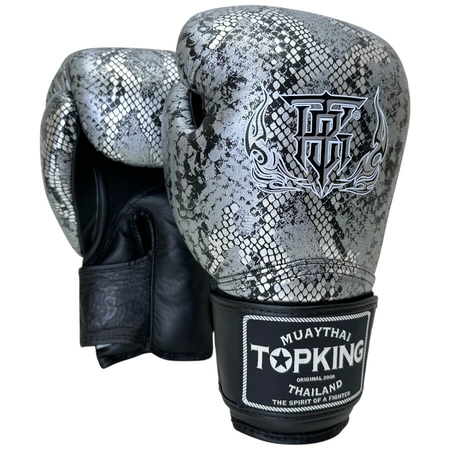 Боксерские перчатки Top King Black Silver Snake Air, 16 унций