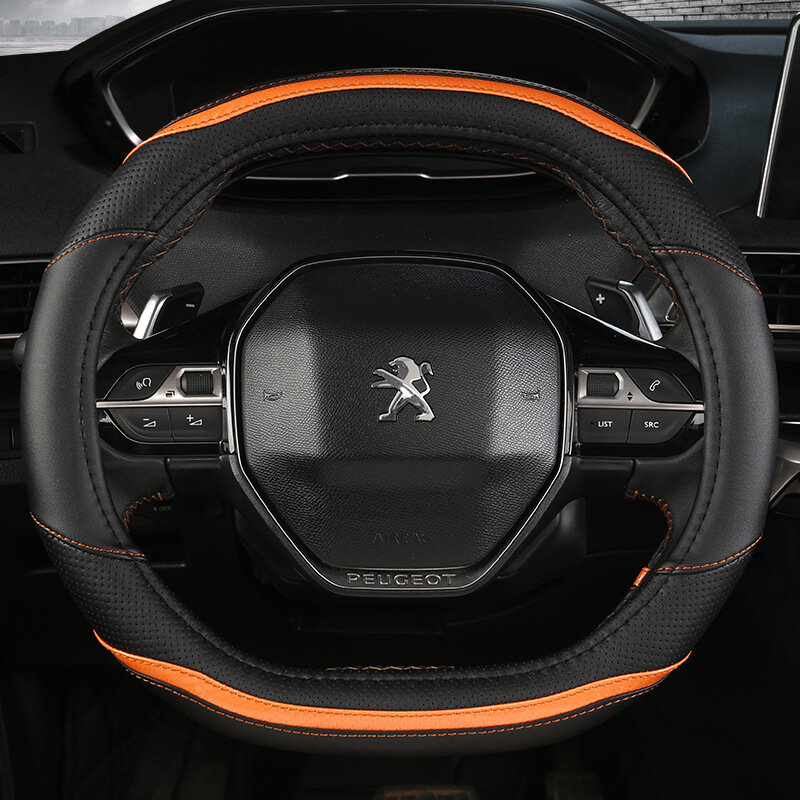 Всесезонный кожаный руль для Peugeot 4008 5008 508L D-форма плоский низ - Черный Кайен