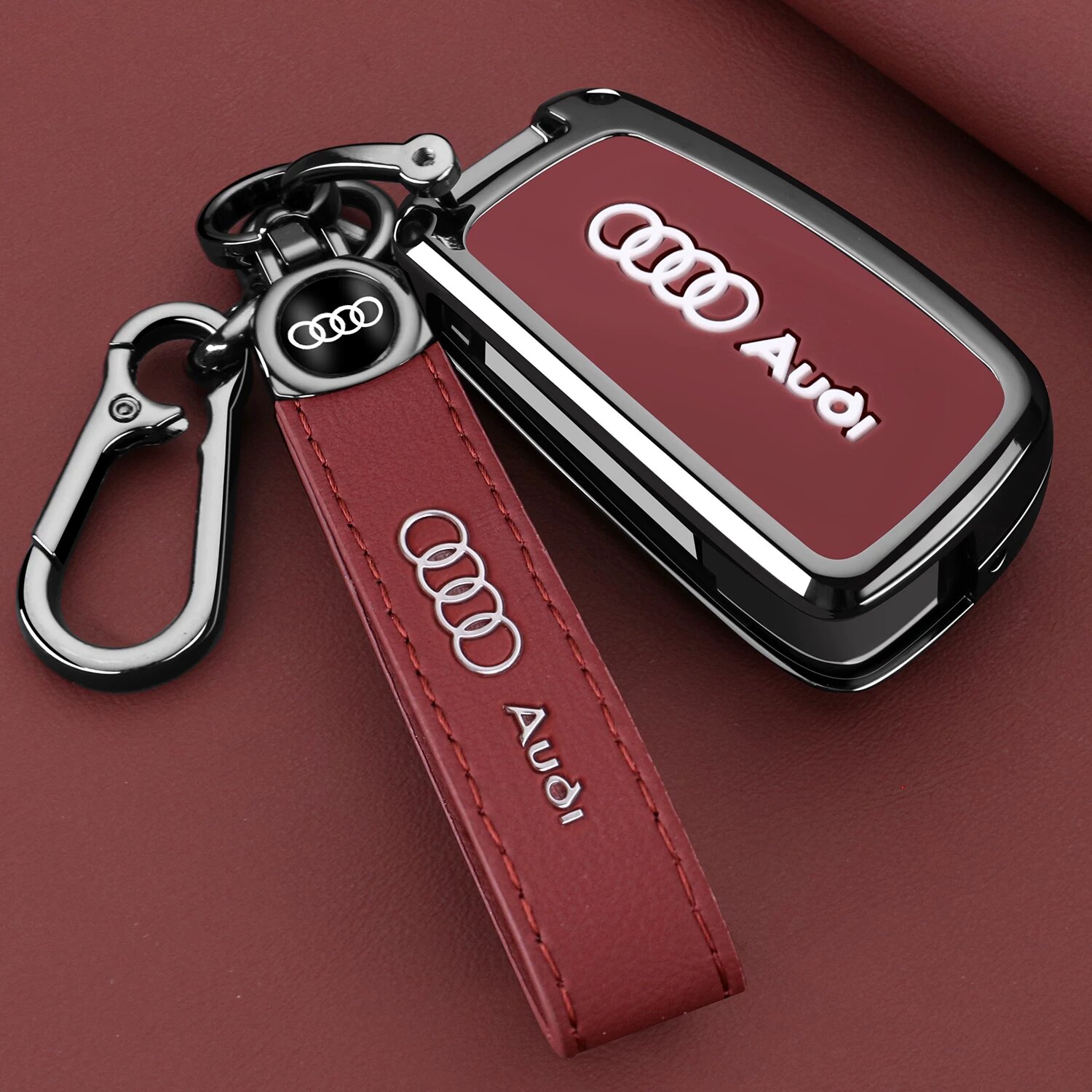 Чехол для ключей Audi Q3 с браслетом Audi Logo, вулканический красный цвет, стиль D для 2025 года