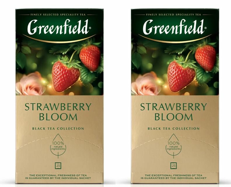 Greenfield Чай в пакетиках Strawberry Bloom, черный с ароматом клубники и розы, 25 х 1.5 гр, 2 уп