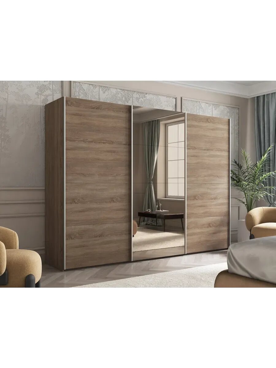 Шкаф-купе Эста 3-х дверный ДСП/Зеркало 300х66х240, Е1, Дуб Бардолино