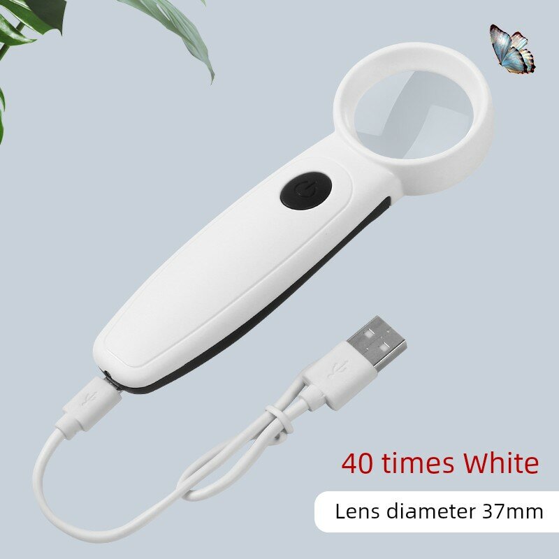 USB-зарядное 40x ручное увеличительное стекло с диаметром линзы 37 мм для чтения и детальной работы