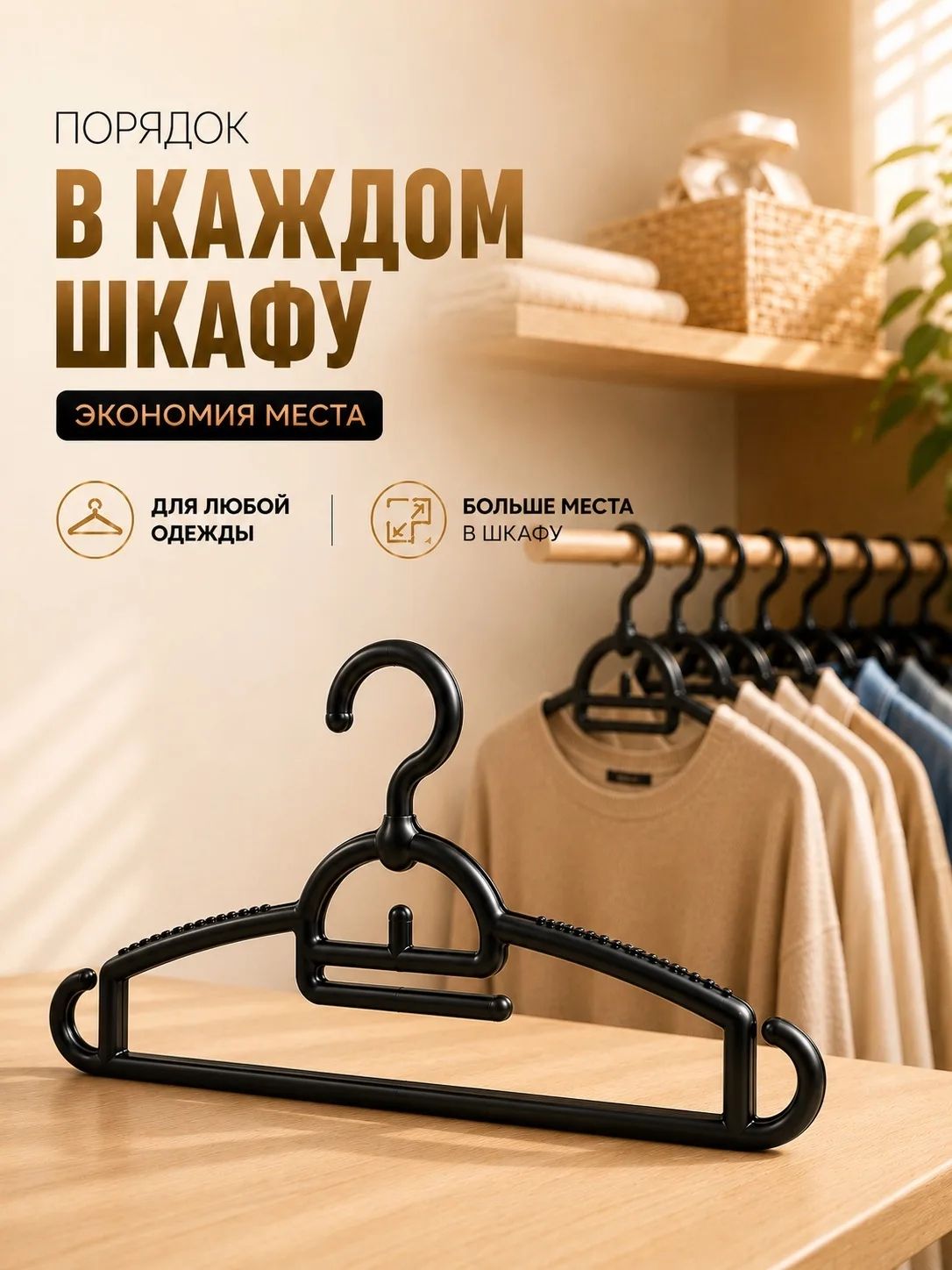 Вешалка плечики 40.5 см 10 шт пластик черный