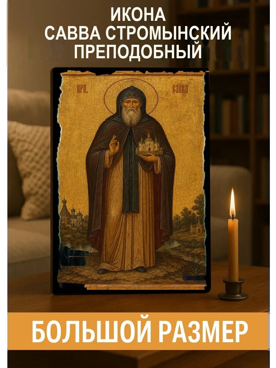 Икона Савва Стромынский, на дереве, 30×40 см, освящённая, ручная работа