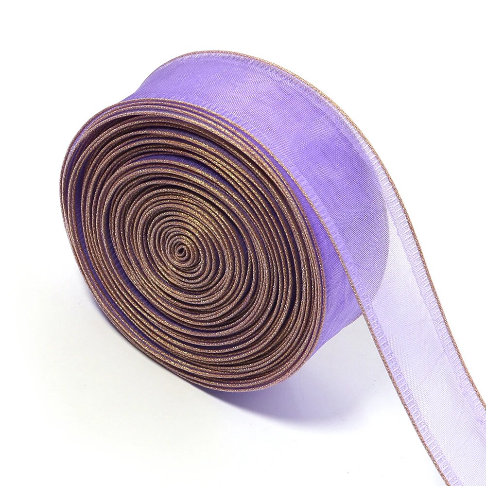 Лента органза золотая кайма Purple