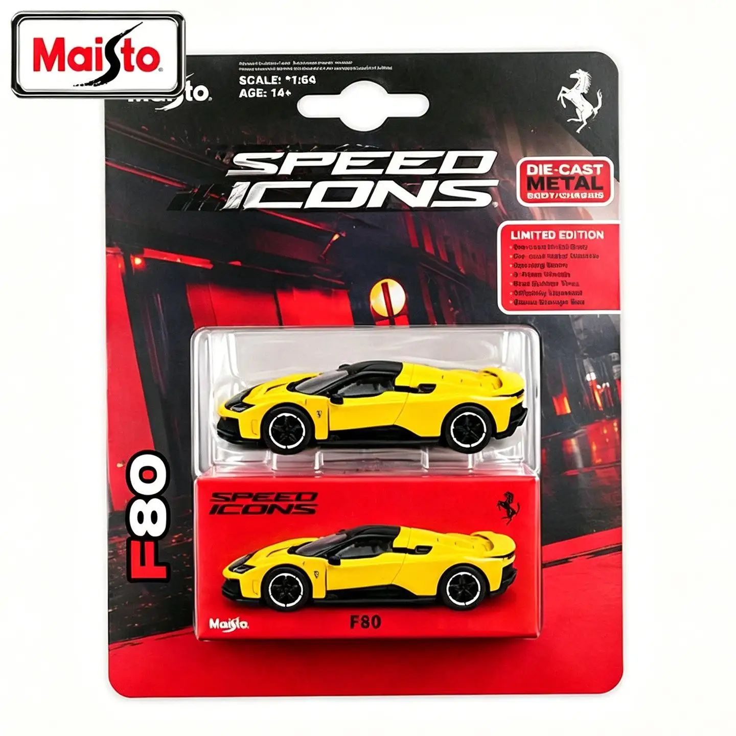 Масштабная модель суперкара Ferrari F80 в желтом цвете, масштаб 1:64, подвижный кузов из ABS пластика, игрушка для колле