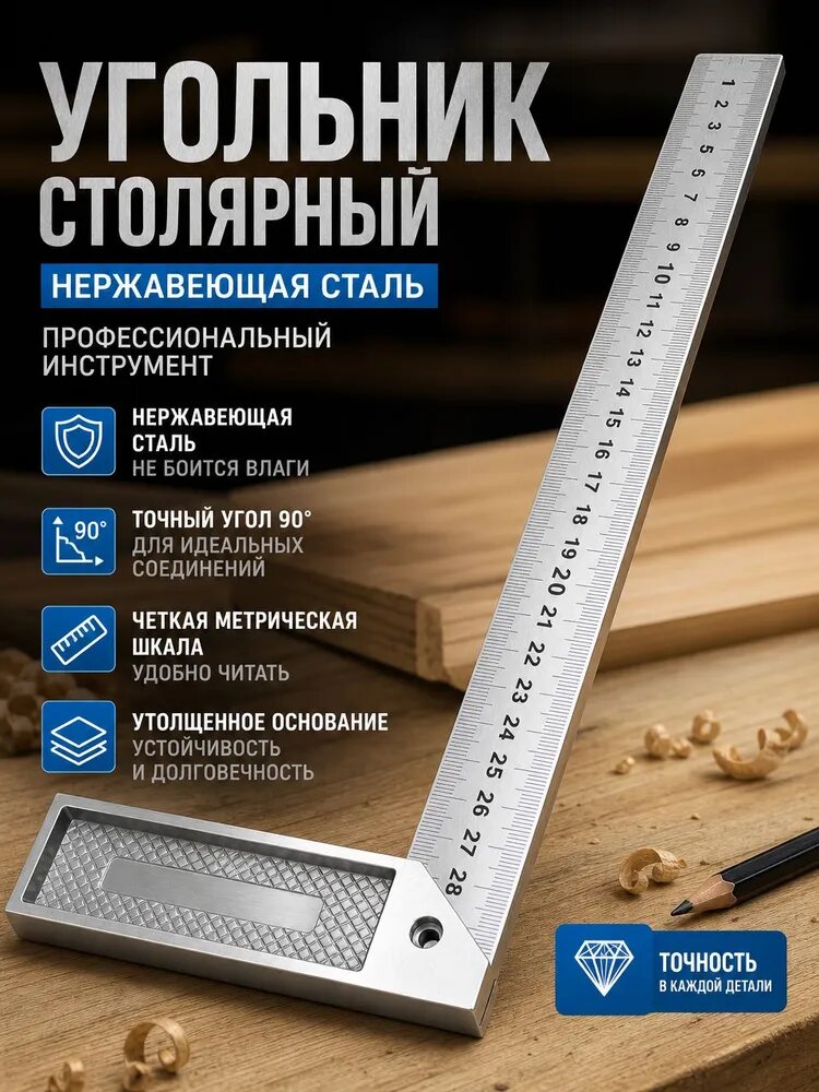 Линейка, угольник строительный 300мм х 20мм, Металл