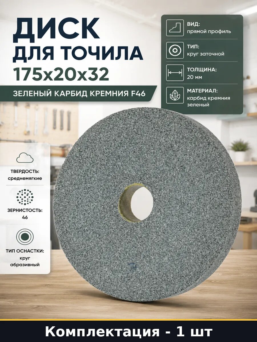 Диск для точила 175x20x32 зеленый карбид кремния F46