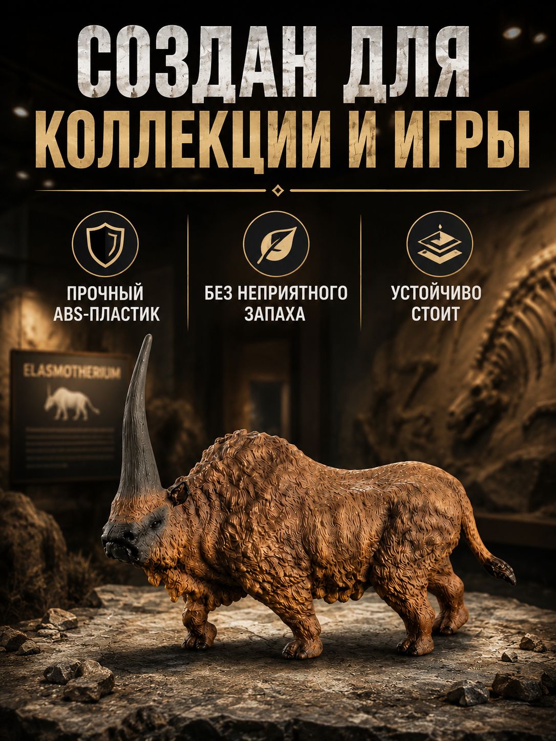 Коллекционная фигурка статуэтка доисторического животного Эласмотерий, Сибирский единорог Ледниковый период — фото 1