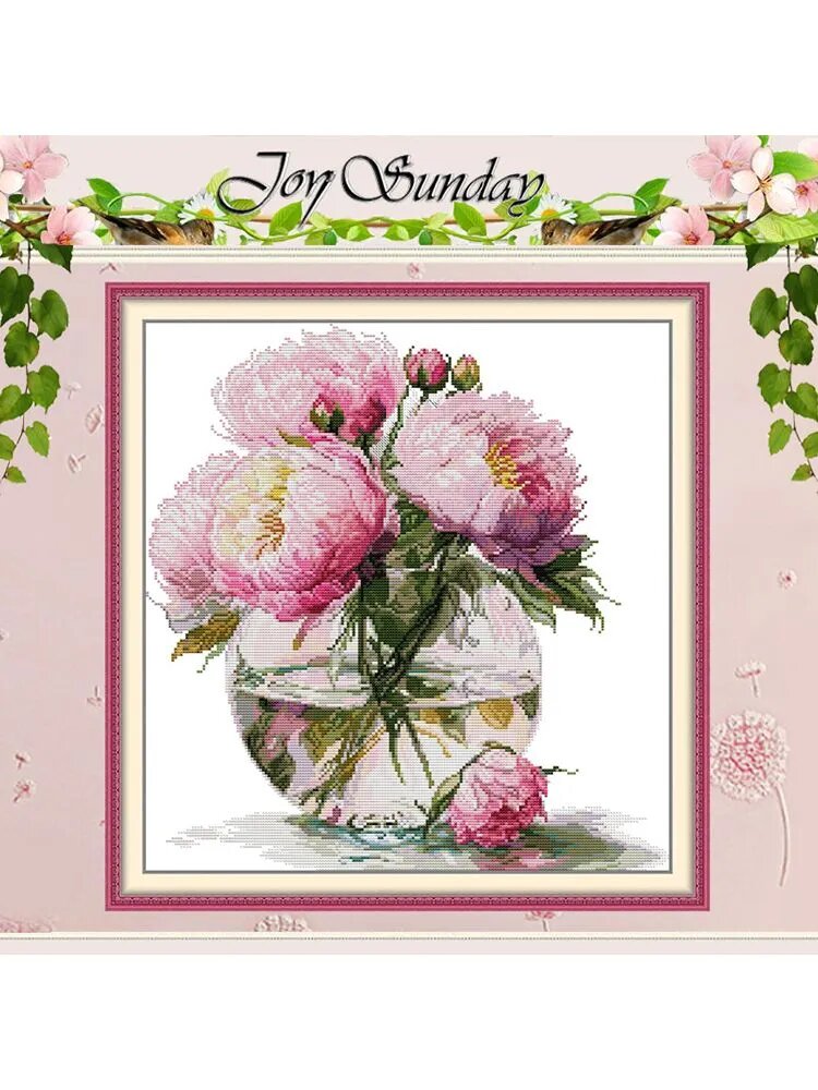 Joy Sunday вышивка крестом наборы, Схема на 14CT "Ваза для пионов",42*43CM