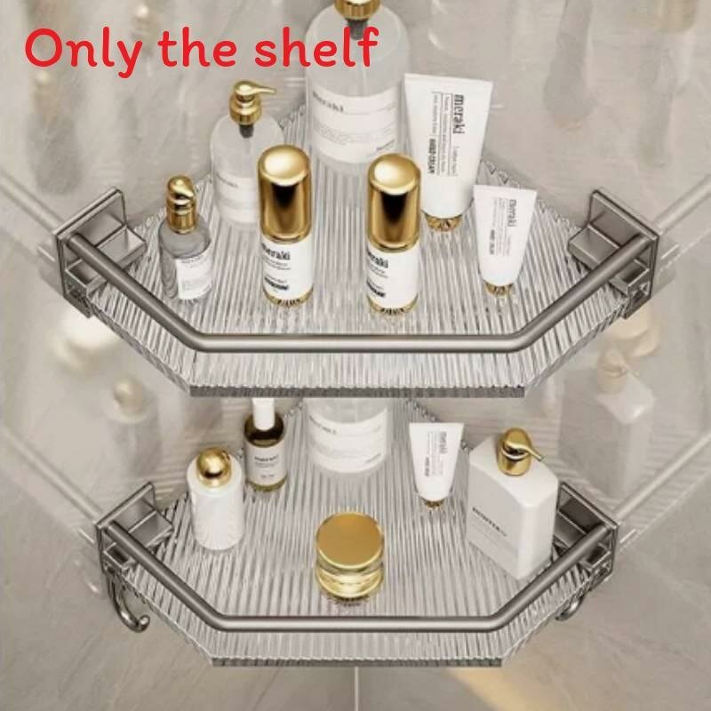 Acrylic triangle shelving unit with double layers for bathroom and washroom use double tier hook