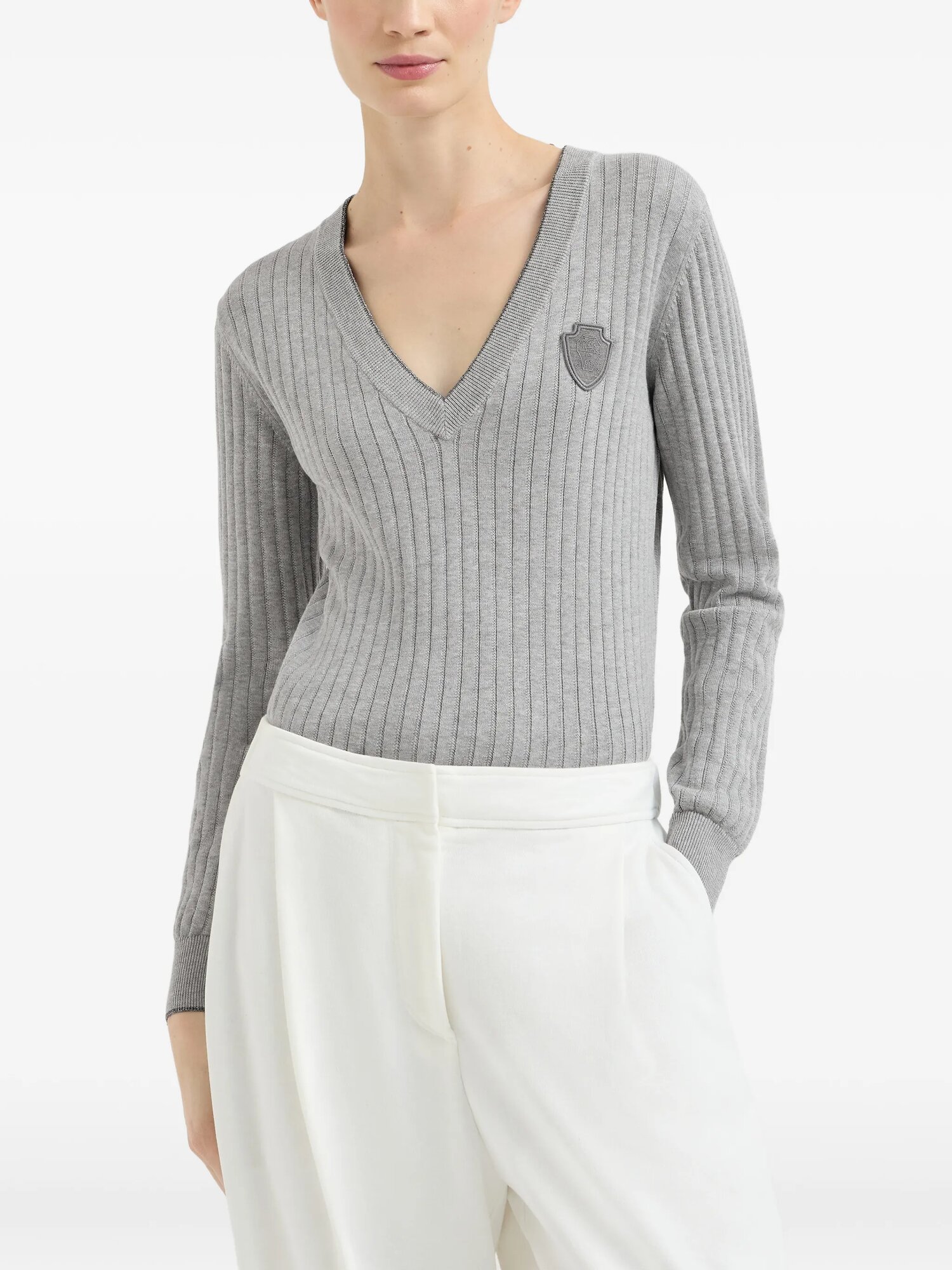 Свитер BRUNELLO CUCINELLI Cotton ribbed sweater with logo, размер 48 — фото 1