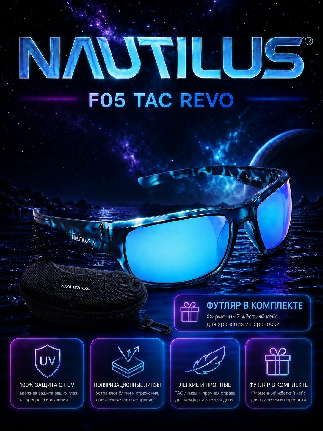 Очки поляризационные Nautilus F05 линзы ТАС REVO синие