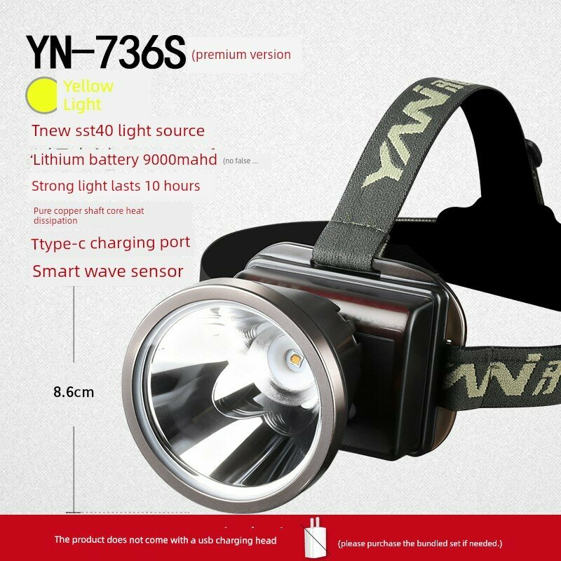 Налобный фонарь Yanni 736S, мощный свет, ультраяркий, перезаряжаемый, налобный фонарь-прожектор, высокомощный,
