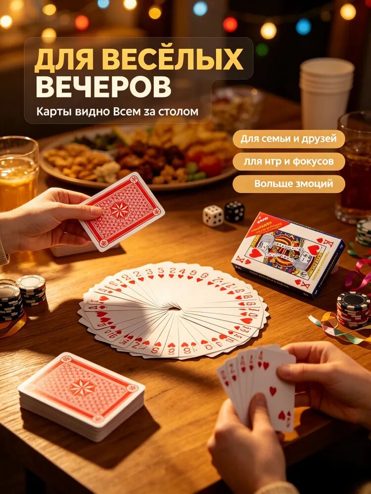 Большие игральные карты в 6 раз больше стандартных, размер 24х17 см, пластиковое покрытие, для фокусов, вечеринок и домашних развлечений