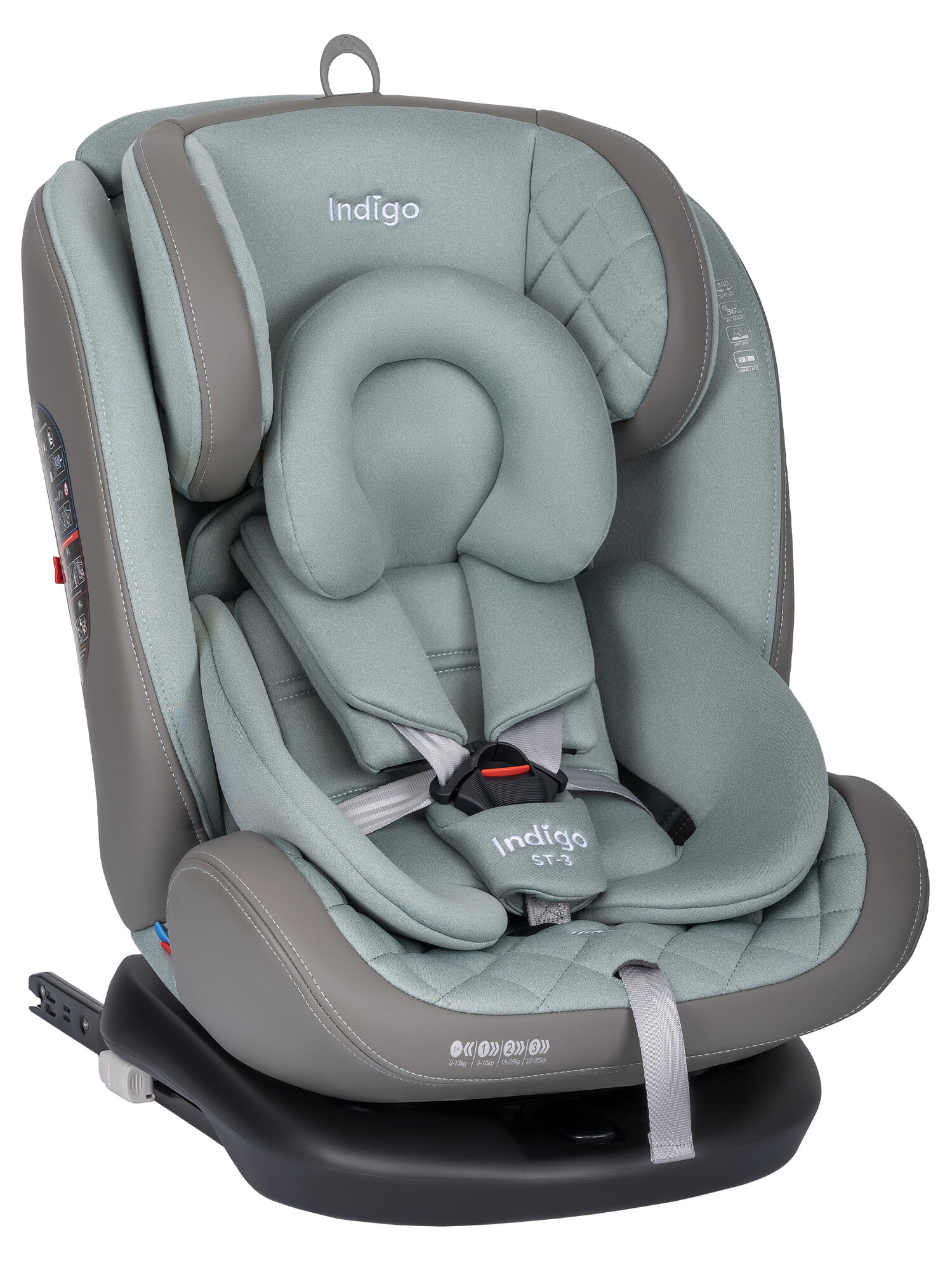 Автокресло Indigo AERO ISOFIX растущее поворотное, 0-36 кг, шалфей