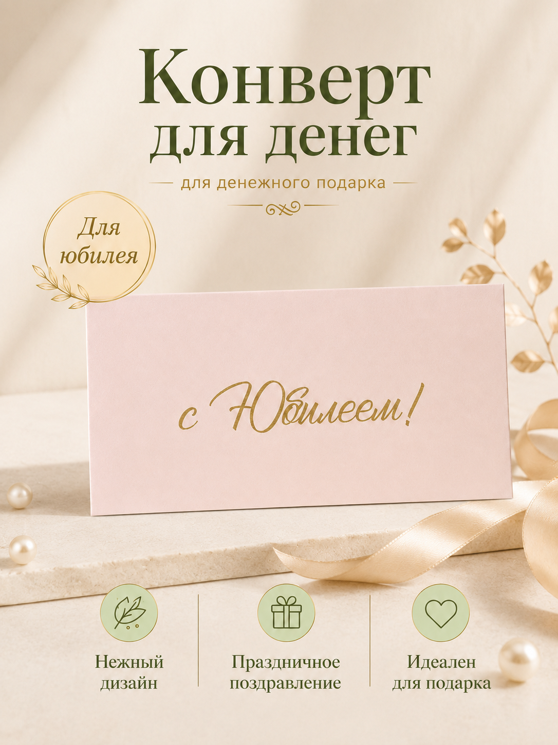 Конверт для денег HOMERA "С юбилеем!", 17x8,5