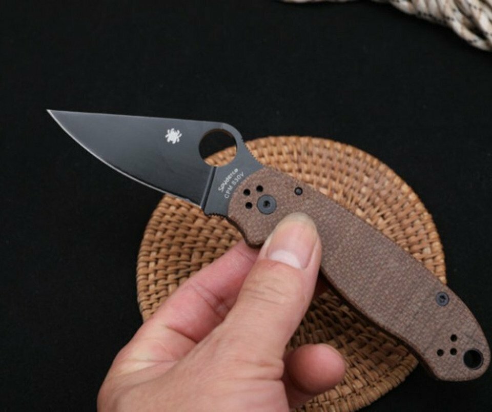 Складной нож SPYDERCO C223 с высококачественным лезвием из стали S30V, рукоять из углеродного волокна/льна, карманный нож для активного отдыха, выживания и кемпинга.