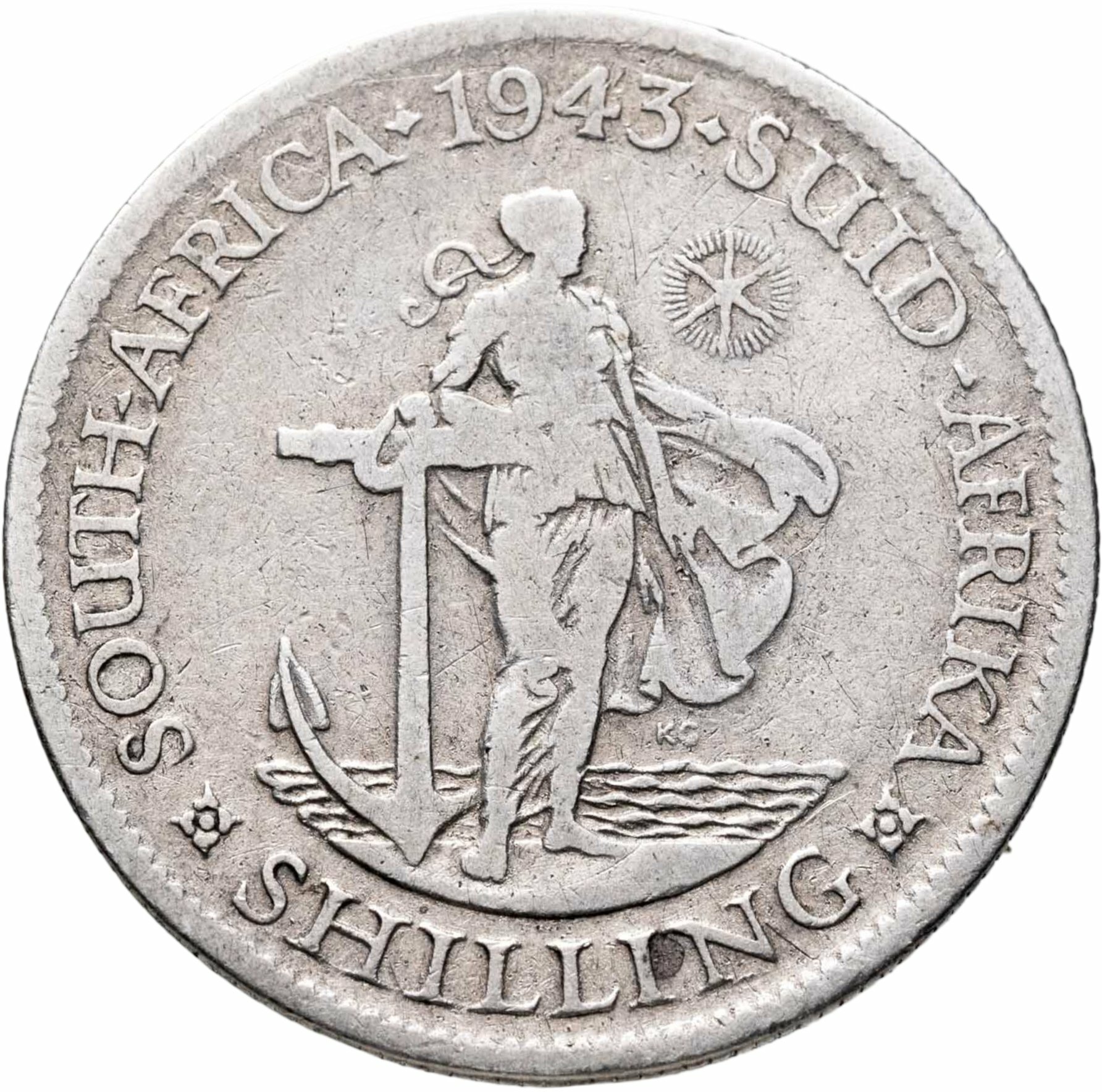 ЮАР 1 шиллинг shilling 1943, Серебро 800, в сохранности F