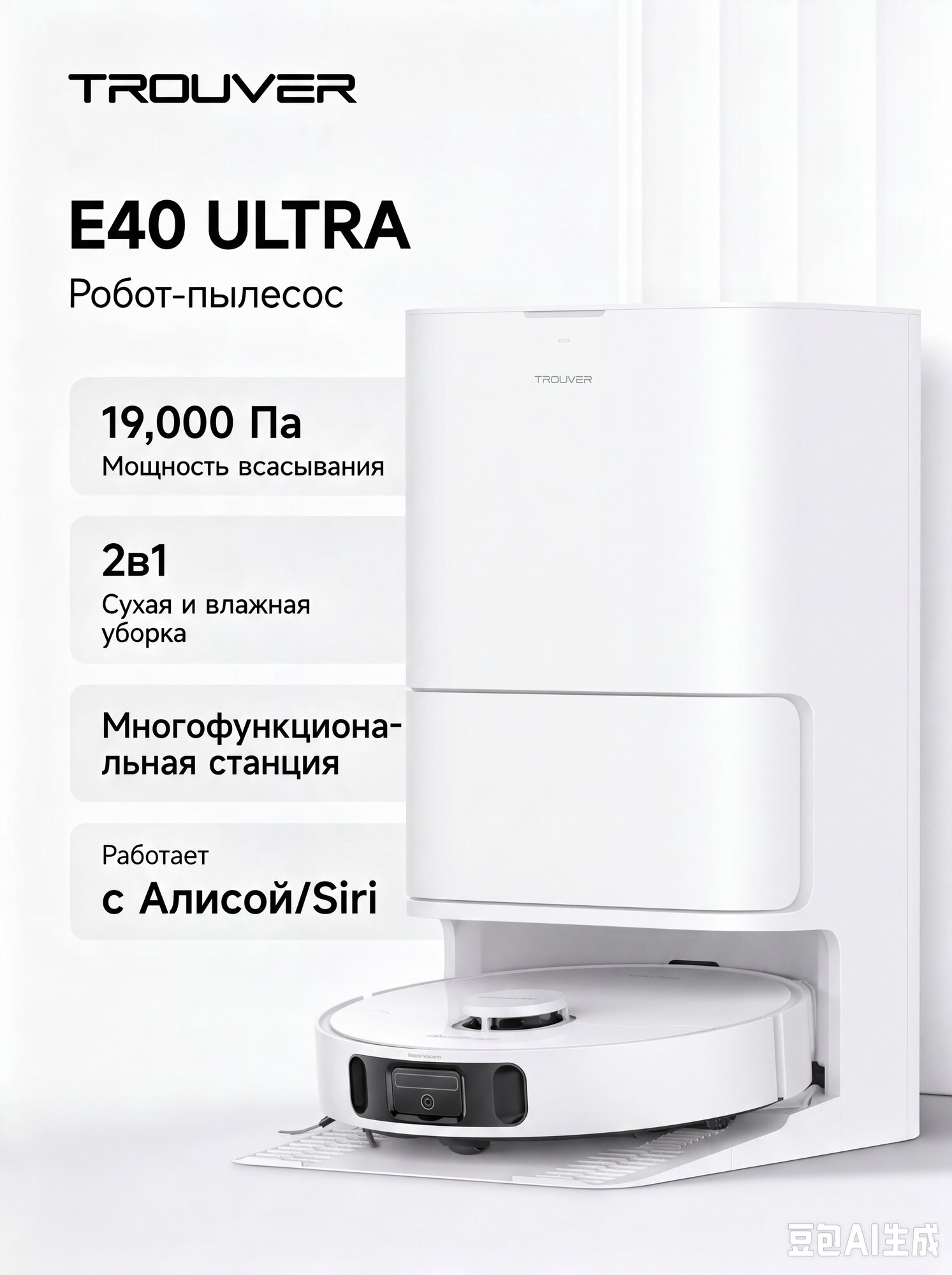 Робот-пылеcос Trouver E40 Ultra мощний с функцией автоматического опорожнения пылесборника