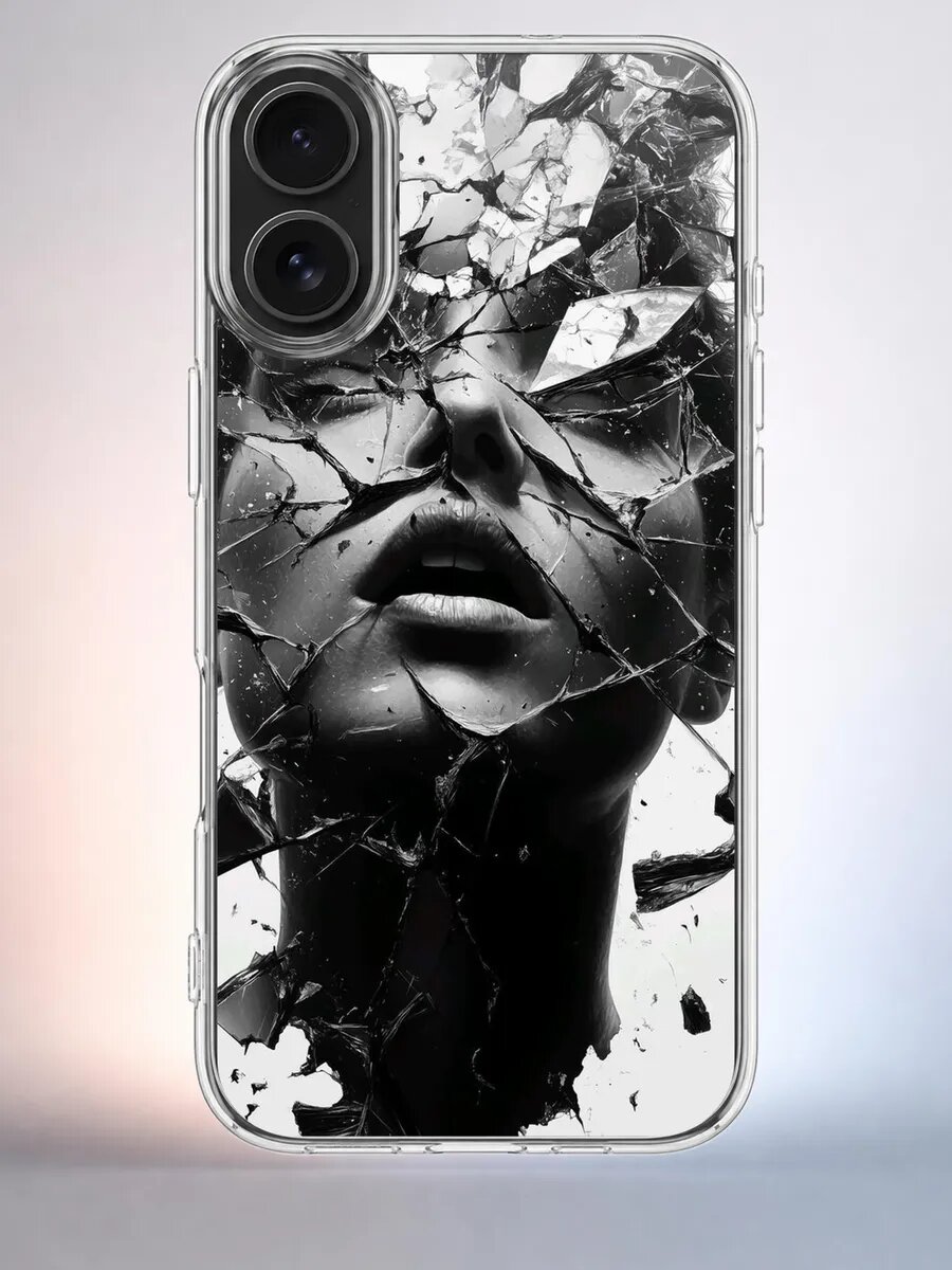 Чехол iPhone 16 разбитое лицо силиконовый прозрачный