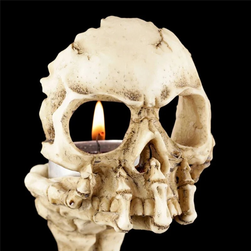 AT43-Spooky Tealight Подсвечник из смолы-украшение на Хэллоуин Подсвечники с черепом ужасов