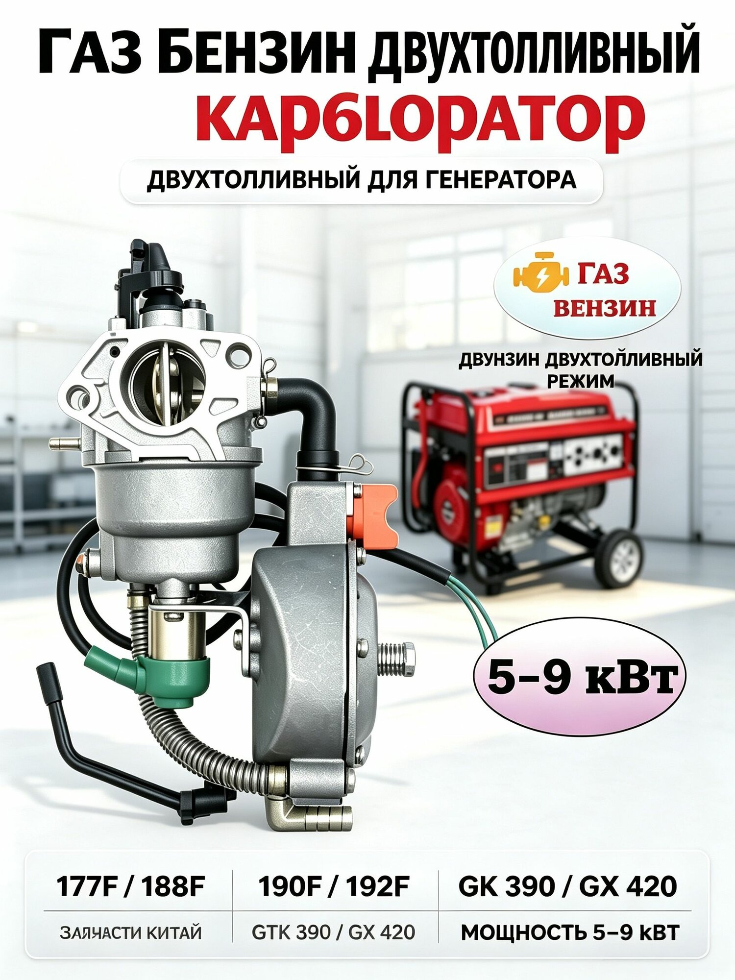 Работает на бензине, сжиженном и природном газе, подходит для бензиновых генераторов 5-8 кВт. двухтопливный карбюратор под природный газ для бензогенераторов gx390, 177f, 188f,190f192f