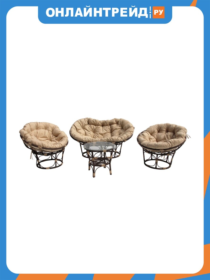 Набор мебели Noname Романо (2 кресла, диван, стол) ротанг коричневый, подушка бежевая