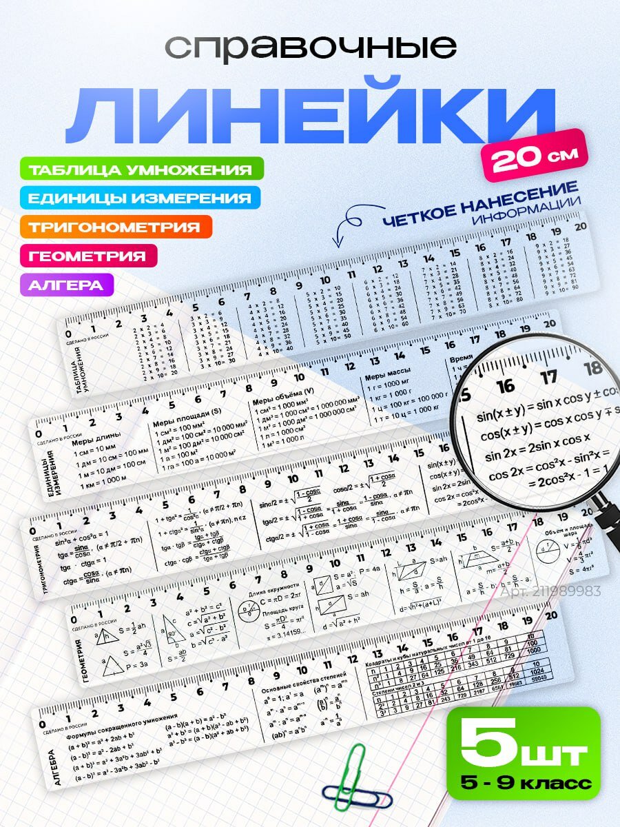 Линейки 20 см прозрачные, линейки для школы набор, шпаргалка с таблицей умножения, канцелярия для школы для девочек и мальчиков