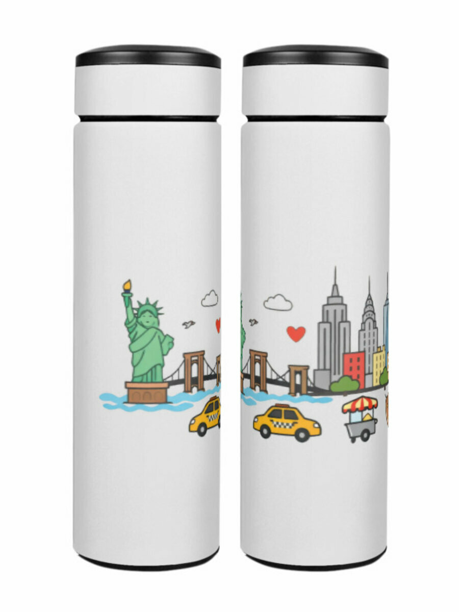 Термос «Подарок из Нью Йорка, сувенир NYC, большое яблоко» (белый)