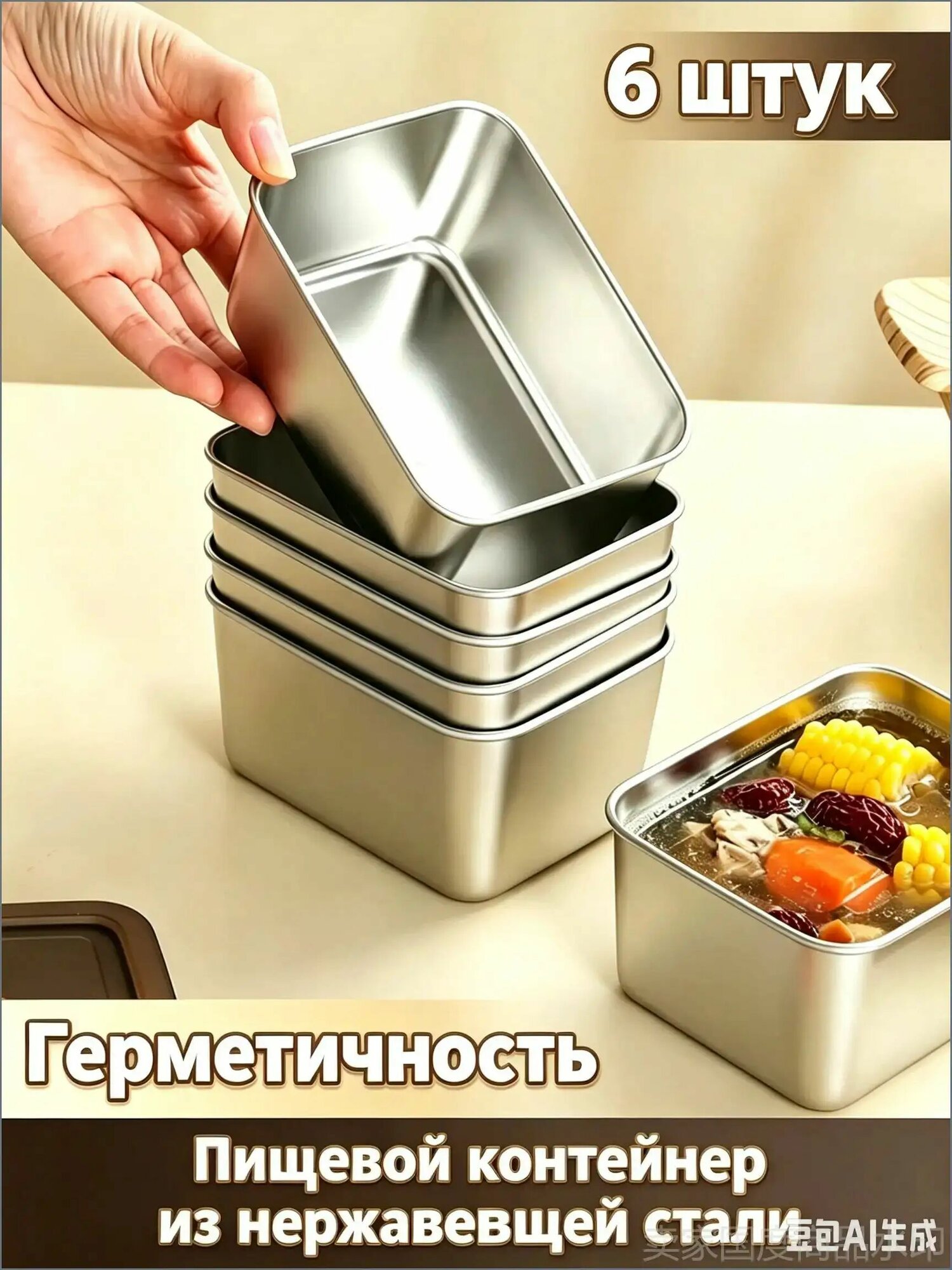 Контейнер пищевой 6 шт нержавеющая сталь
