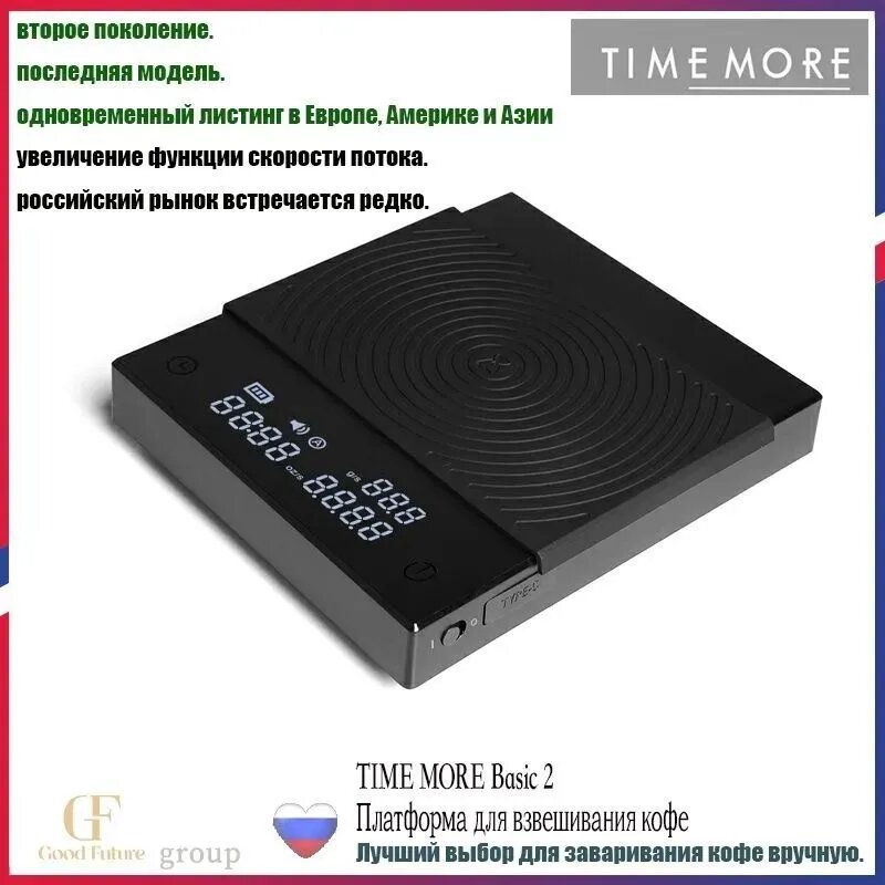 Электронные весы для кофе Timemore Black Mirror Basic 2, черный матовый, 2 кг