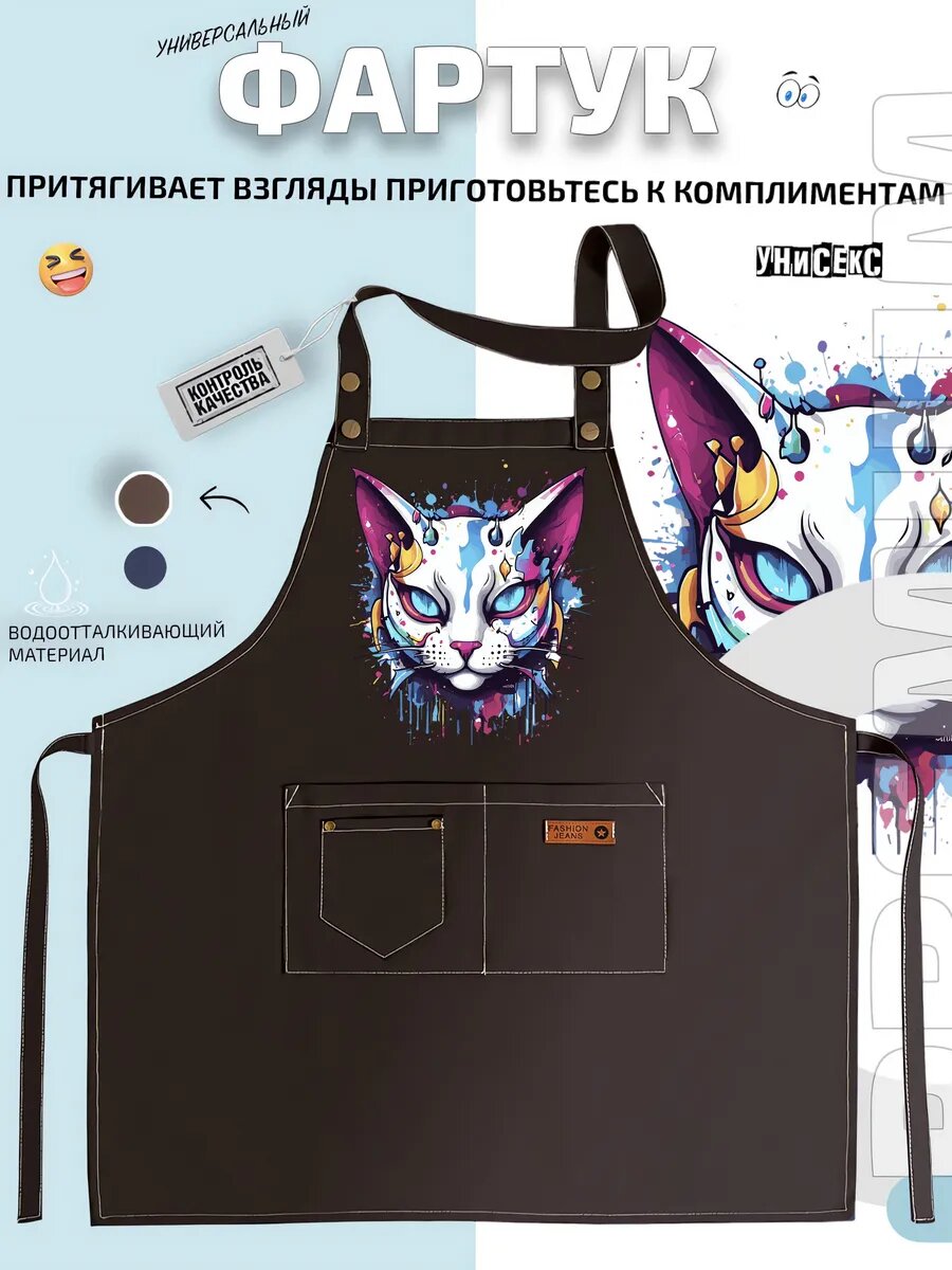 Фартук Бенгал Bengal арт кот маска краски кухонный с принтом универсальный