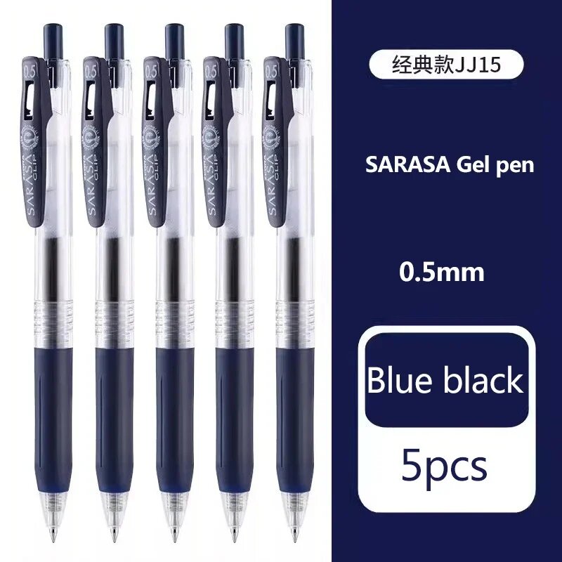 Гелевые ручки ZEBRA SARASA JJ15 0,5 мм Синий, 5pcs Blue black